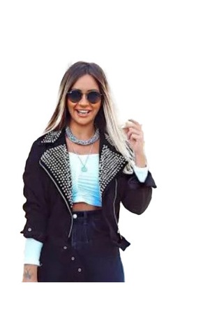 Geaca blugi, dama, perle guler, negru, XL INTL - eMAG.ro