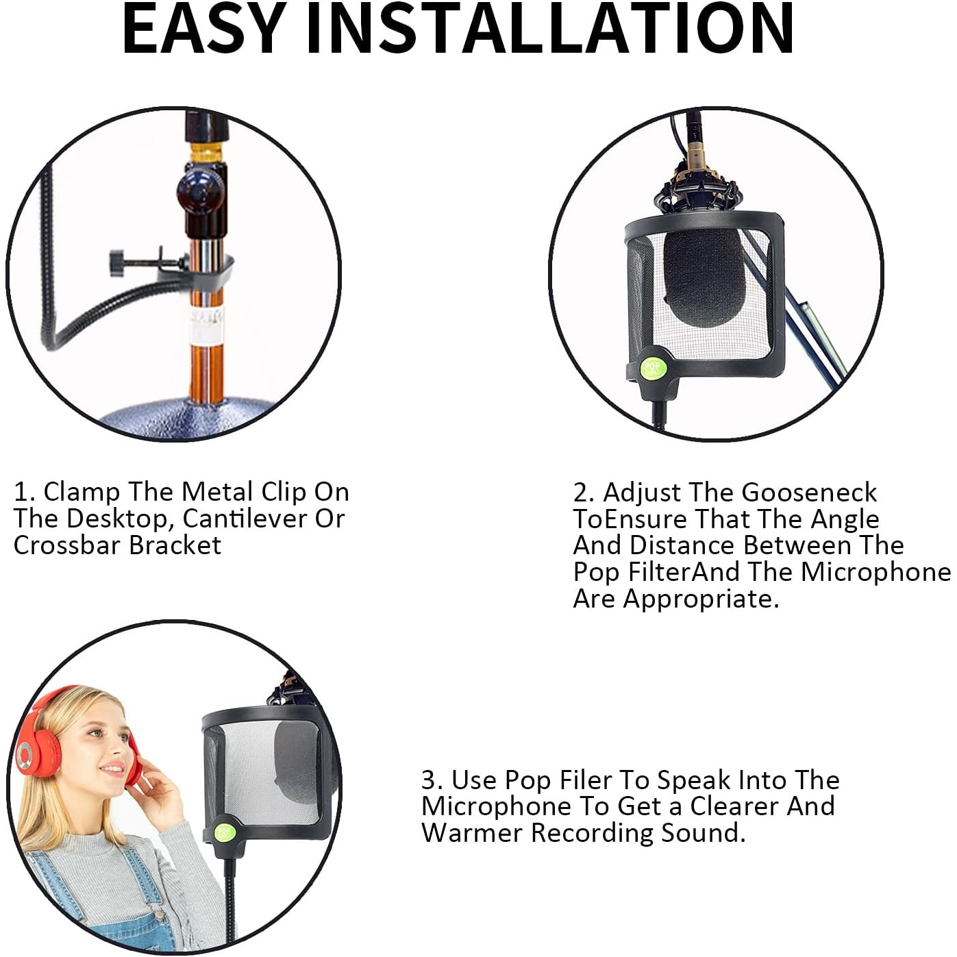 Protectie Microfon Pop Shield Filtru Cu Menghina Universal Scut Dublu ...