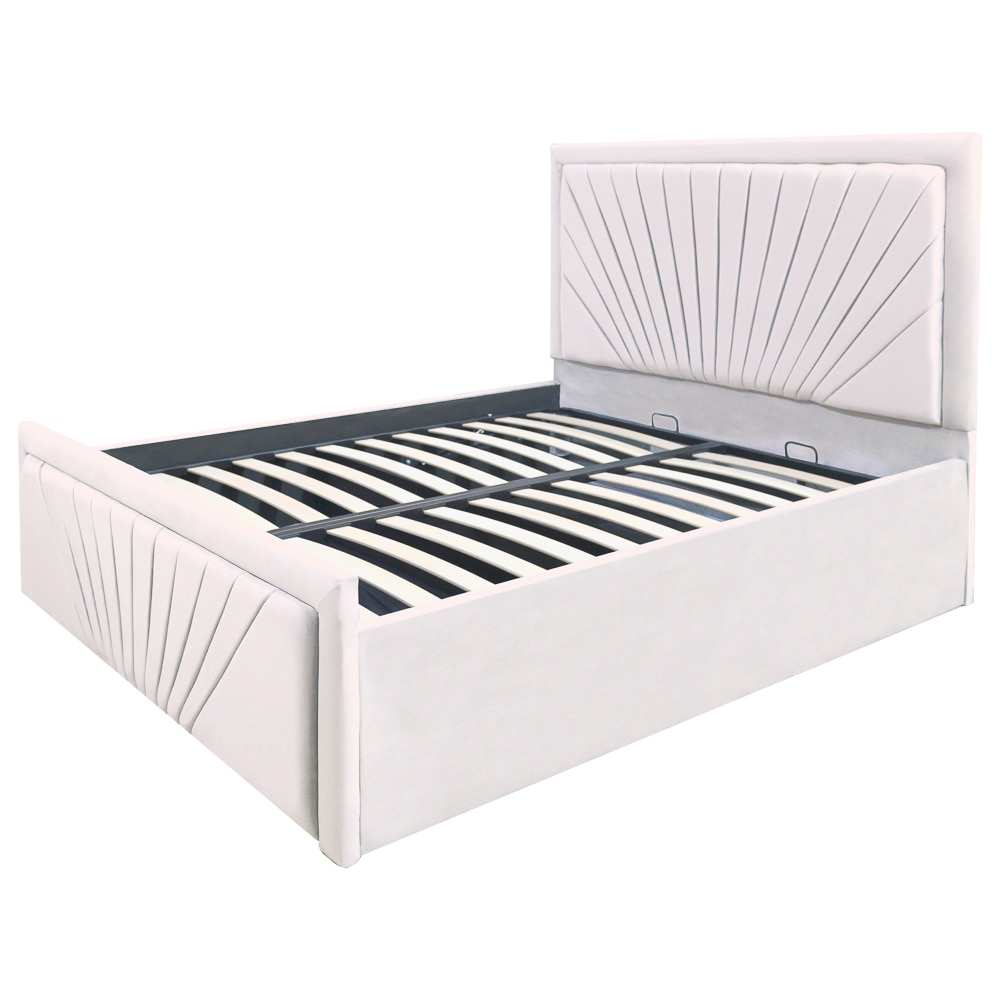 Pat dublu tapitat model Virginia, 140/200 cm, culoare crem, cu somiera ...