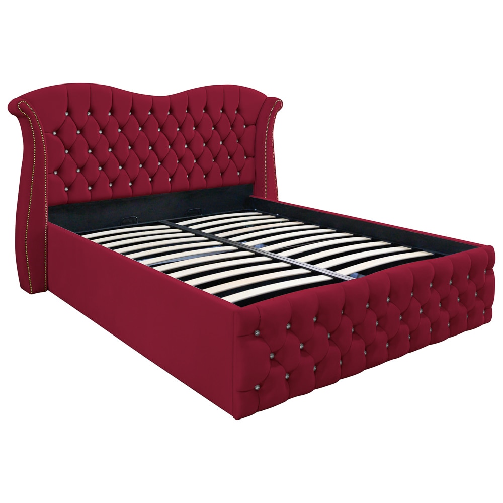 Pat dublu tapitat Indiana cu nasturi sticla, 140/200cm, visiniu, cu ...