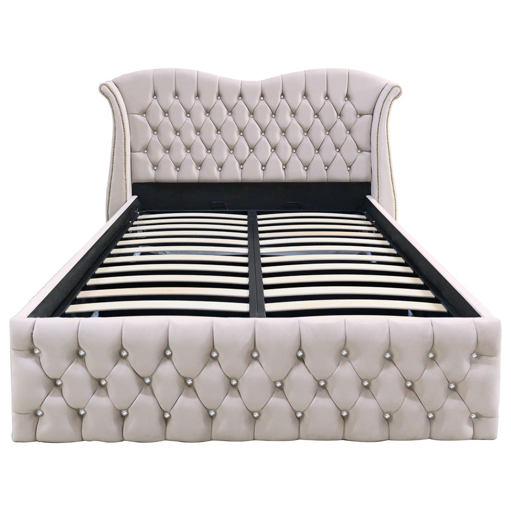 Pat dublu tapitat model Indiana cu nasturi sticla, 160/200 cm, crem, cu ...