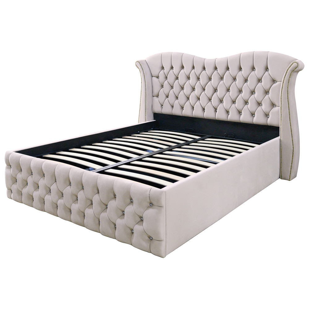 Pat dublu tapitat model Indiana cu nasturi sticla, 160/200 cm, crem, cu ...