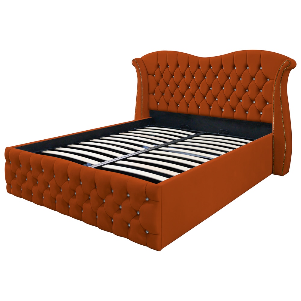 Pat dublu tapitat Indiana cu nasturi sticla, 180/200 cm, caramiziu, cu ...