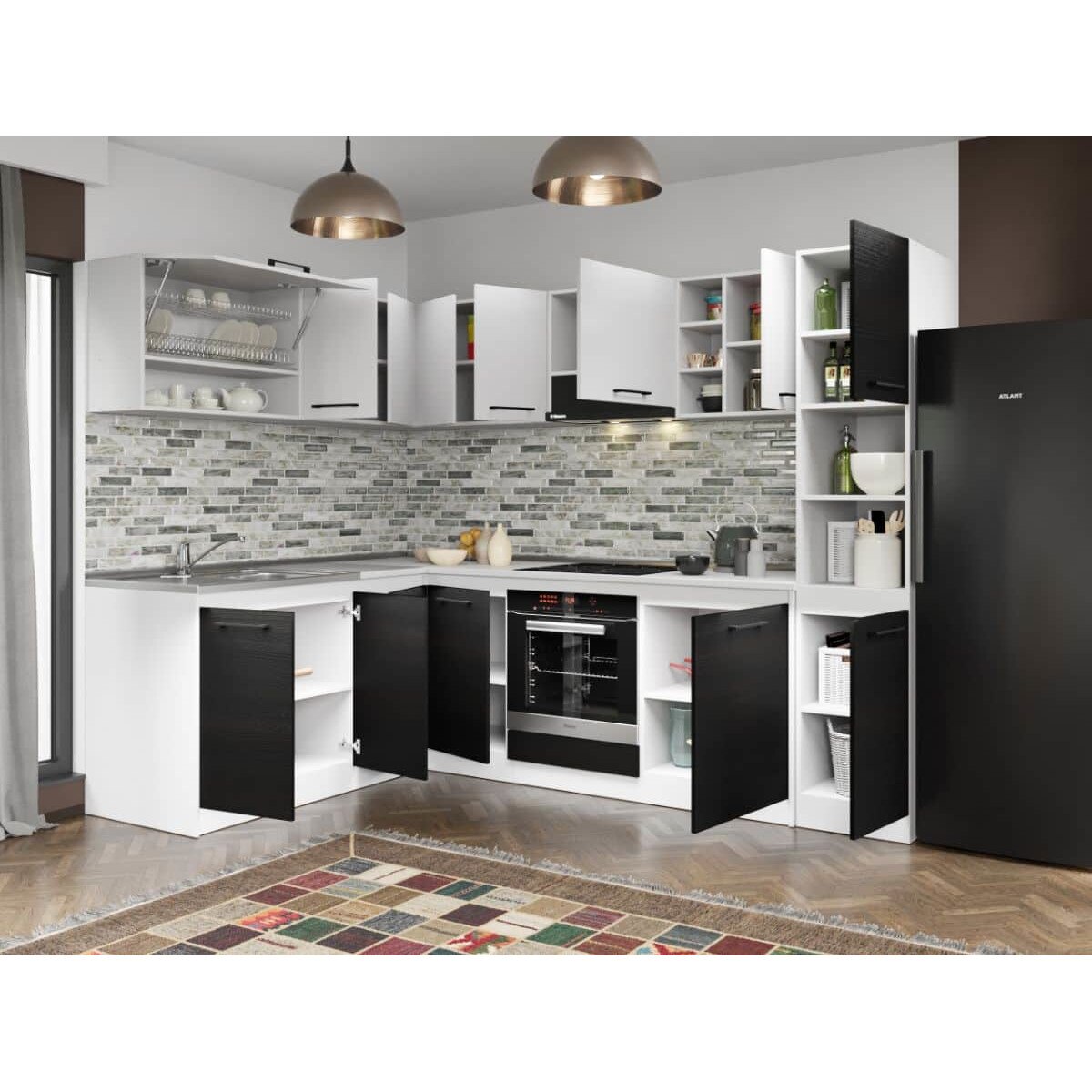 Set Mobila Bucatarie Colt, Mina Yang, Ferrara/Alb, C139, L 184/264 x A ...