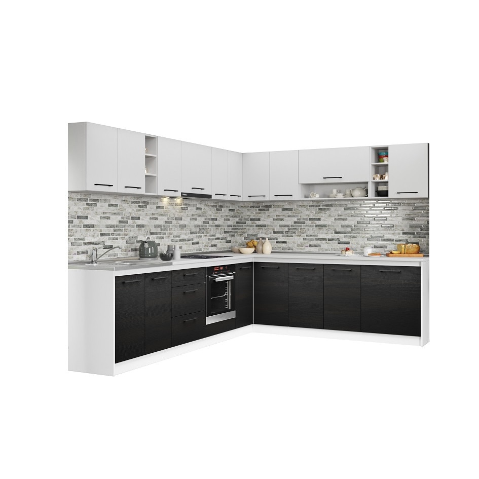 Set Mobila Bucatarie Colt, Mina Yang, Ferrara/Alb, C142, L 304/244 x A ...