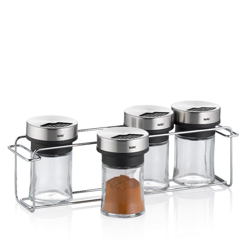 Set recipiente condimente cu suport, Kela, Sticla/Inox, Argintiu - eMAG.ro