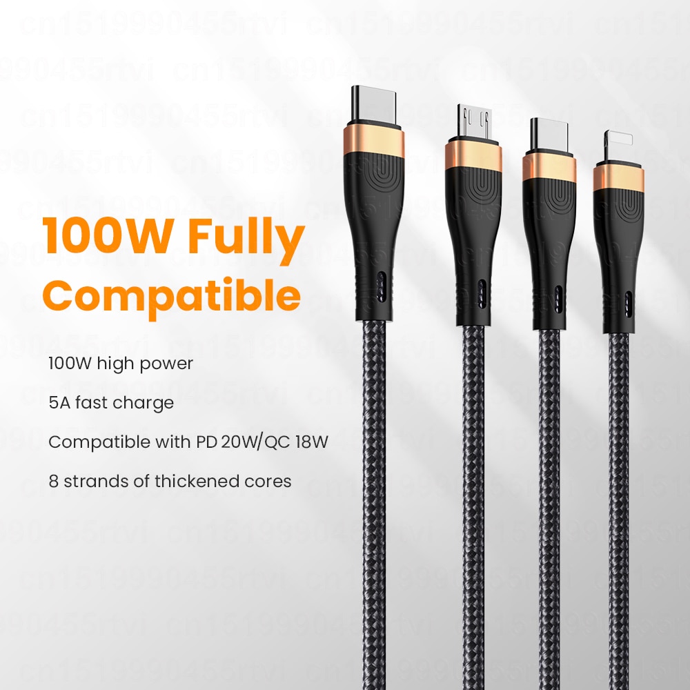 Cablu USB Type C 3 in 1, conectori 1 x Type C, 1 x Micro USB, 1 x tip Lightning, Fast Charge, PD ...