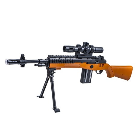 Pusca cu luneta, lumini si sunete, teava mobila, suport, 62cm, Maro ...