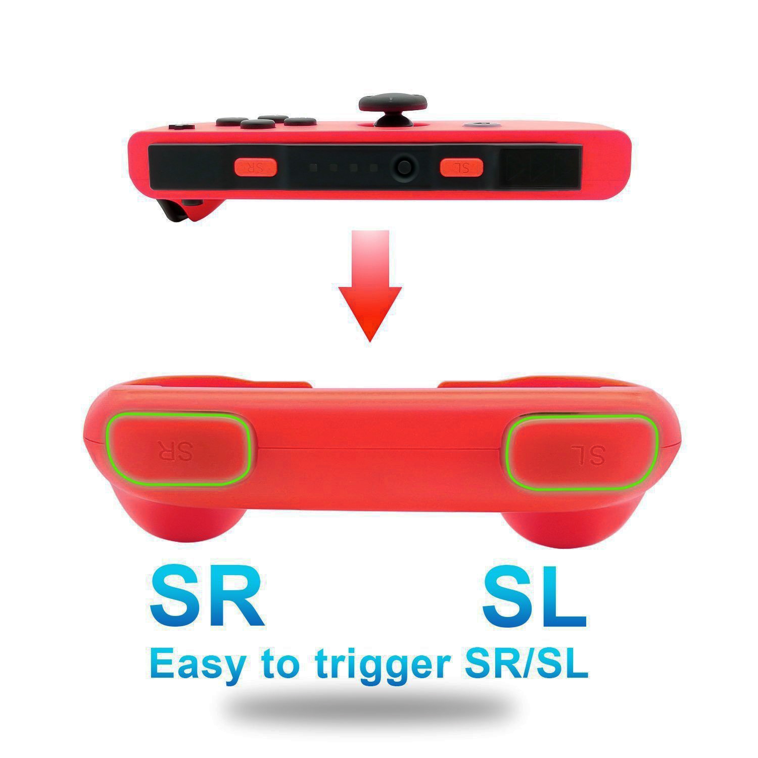 Комплект от 2 дръжки за геймпад, Roffie, ABS, съвместим с Nintendo Switch/Switch OLED, червен ...