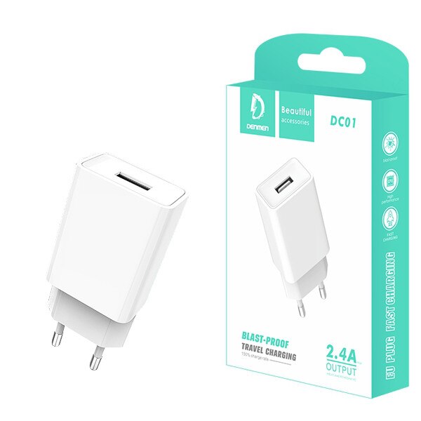 Incarcator Fast Charger Denmen DC01, 5V, 2.4A, 12W, Alb - eMAG.ro