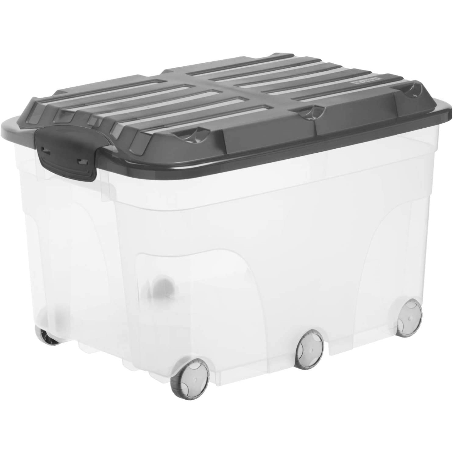 Cutie de depozitare Rotho 57l cu capac si 6 roti, plastic transparent ...