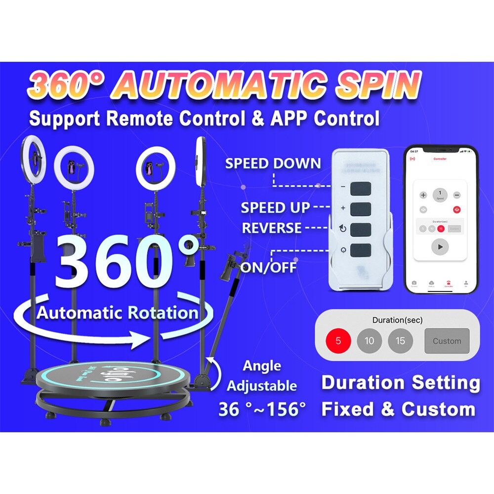 Platforma foto video Selfie 360 cu brat rotativ, led RGB, pentru evenimente, marca JRH ...