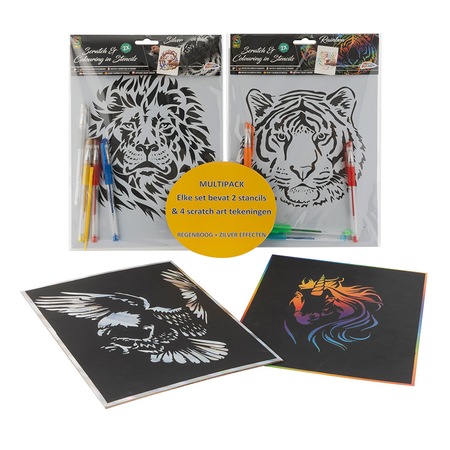 Set desenat pe sabloane, Grafix, Model- Animale, 4x coli A4 ...