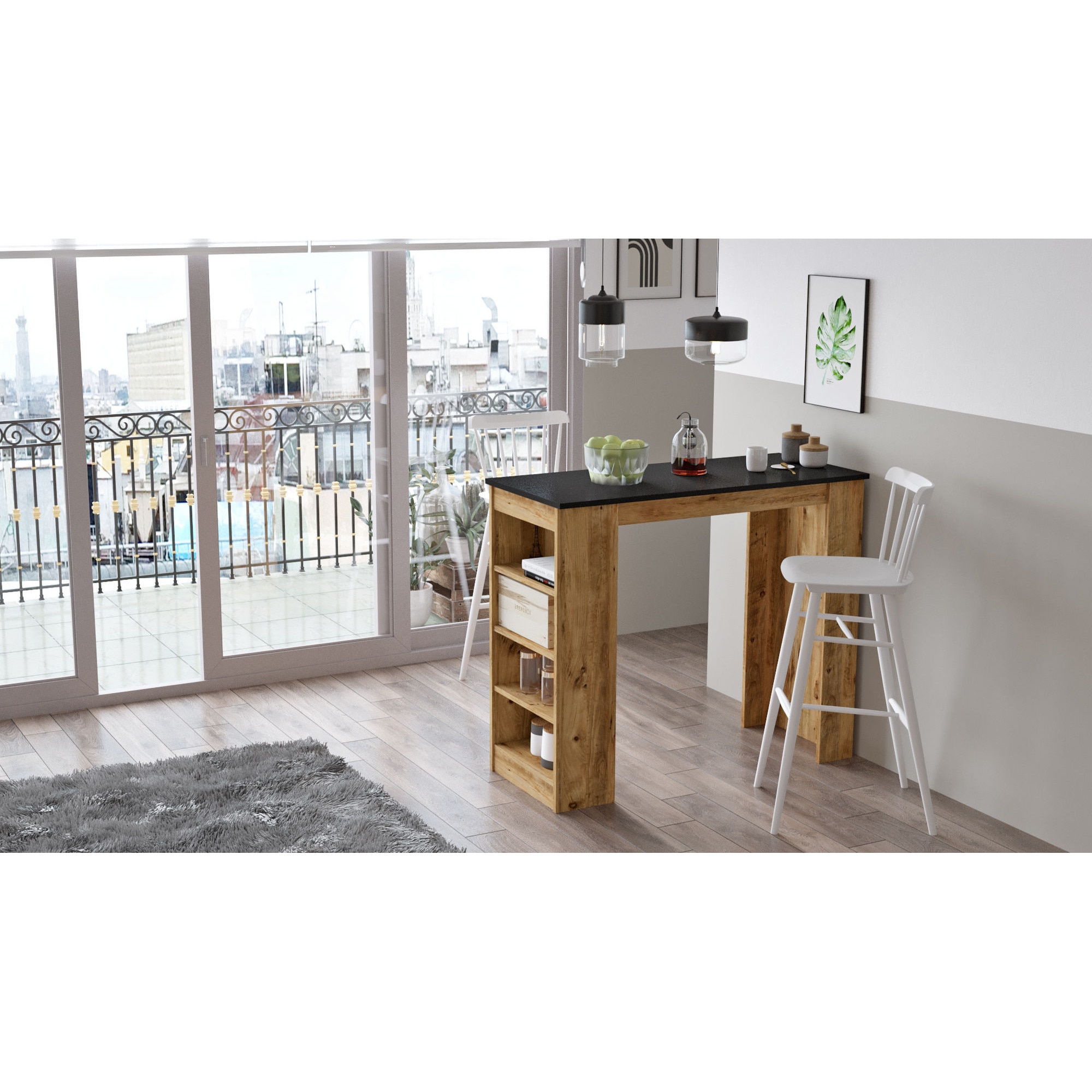 Masa tip Bar, ST1-LA Atlantic, Negru, 120 x 101 x 51 cm - eMAG.ro