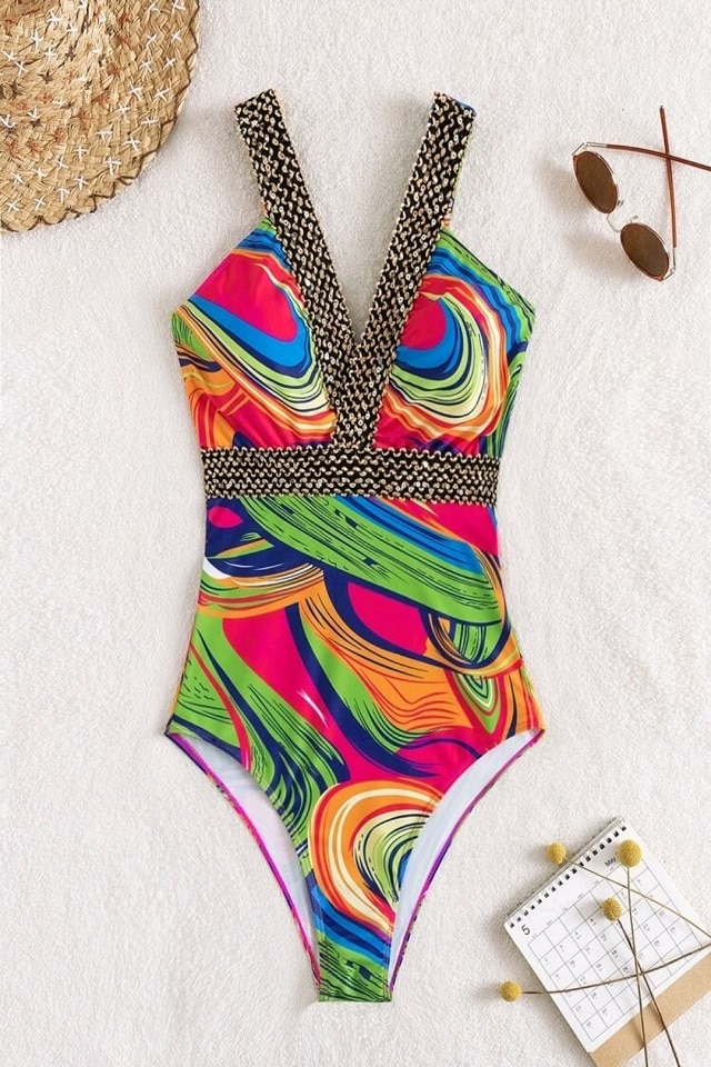 Costum de baie intreg, slip brazilian, multicolor, Color Deka, marime M ...