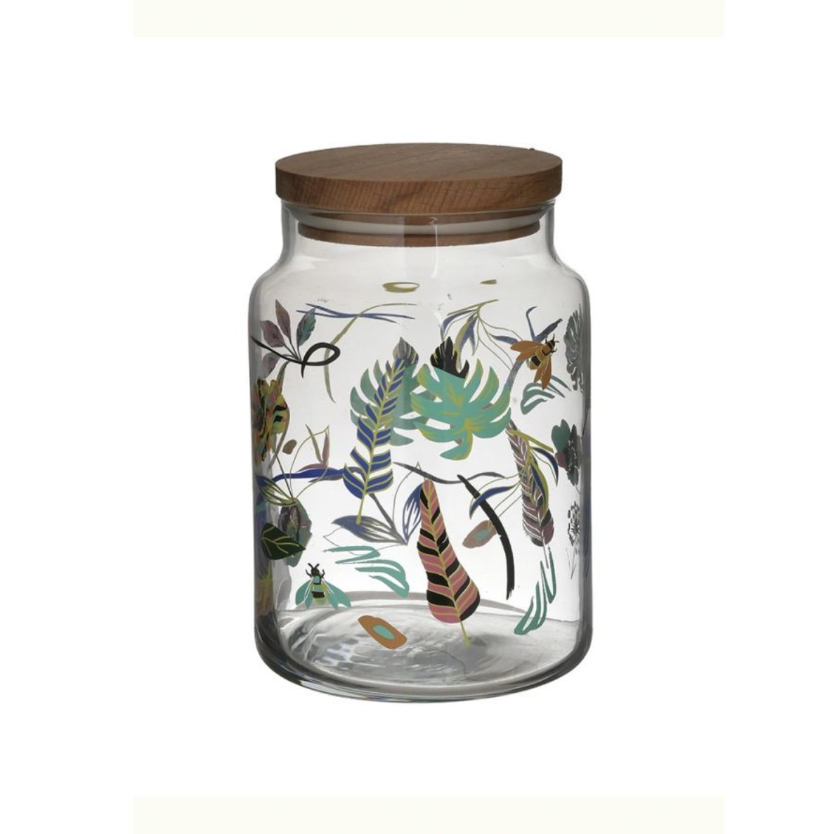 Recipient sticla cu capac lemn, color, 890ml, 10x14 cm - eMAG.ro