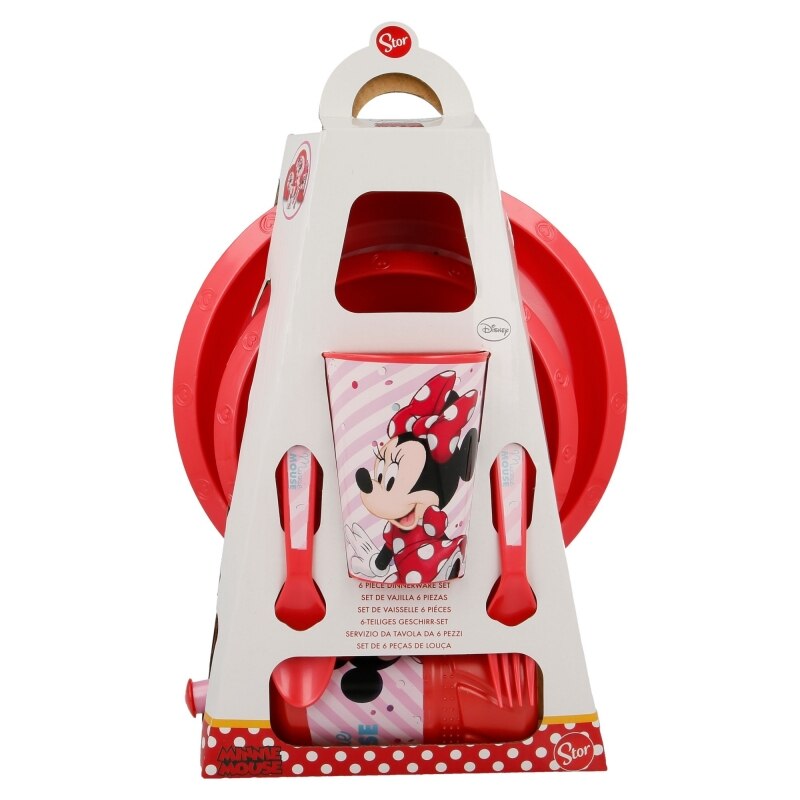 Set 6 piese pentru servit masa, plastic, fara BPA, rosu, Minnie Mouse ...