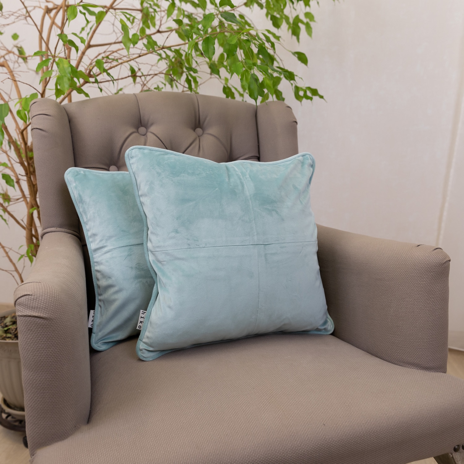 Set 2 perne decorative XL Comfy catifea Ice Blue 2x50x50cm, cu fata ...