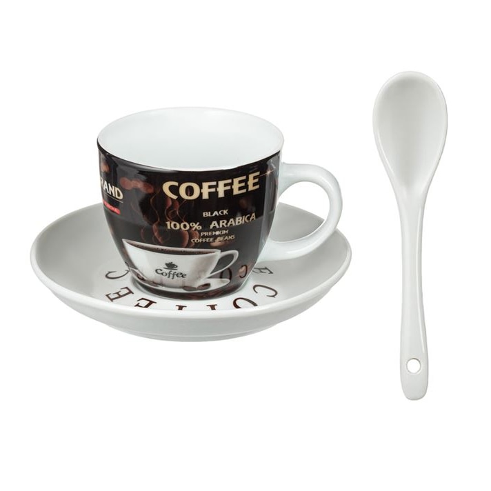 Set cesti de cafea cu farfurioare si lingurite, Kopenpal, Portelan, 4 ...