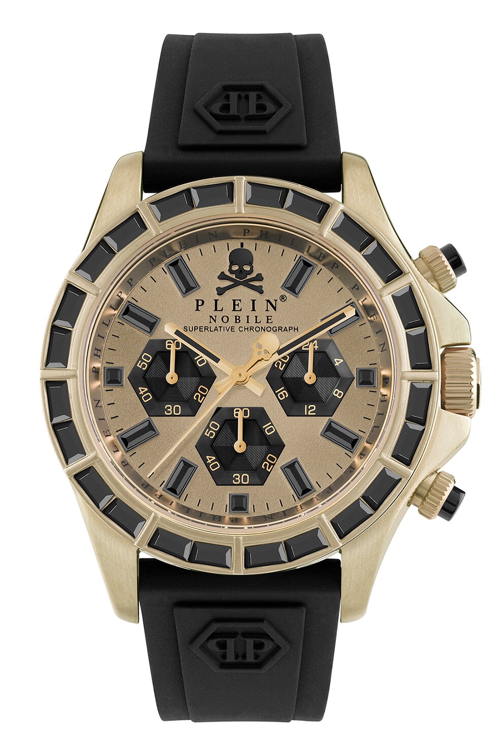 Philipp Plein, Ceas cronograf unisex cu o curea de silicon, Auriu ...