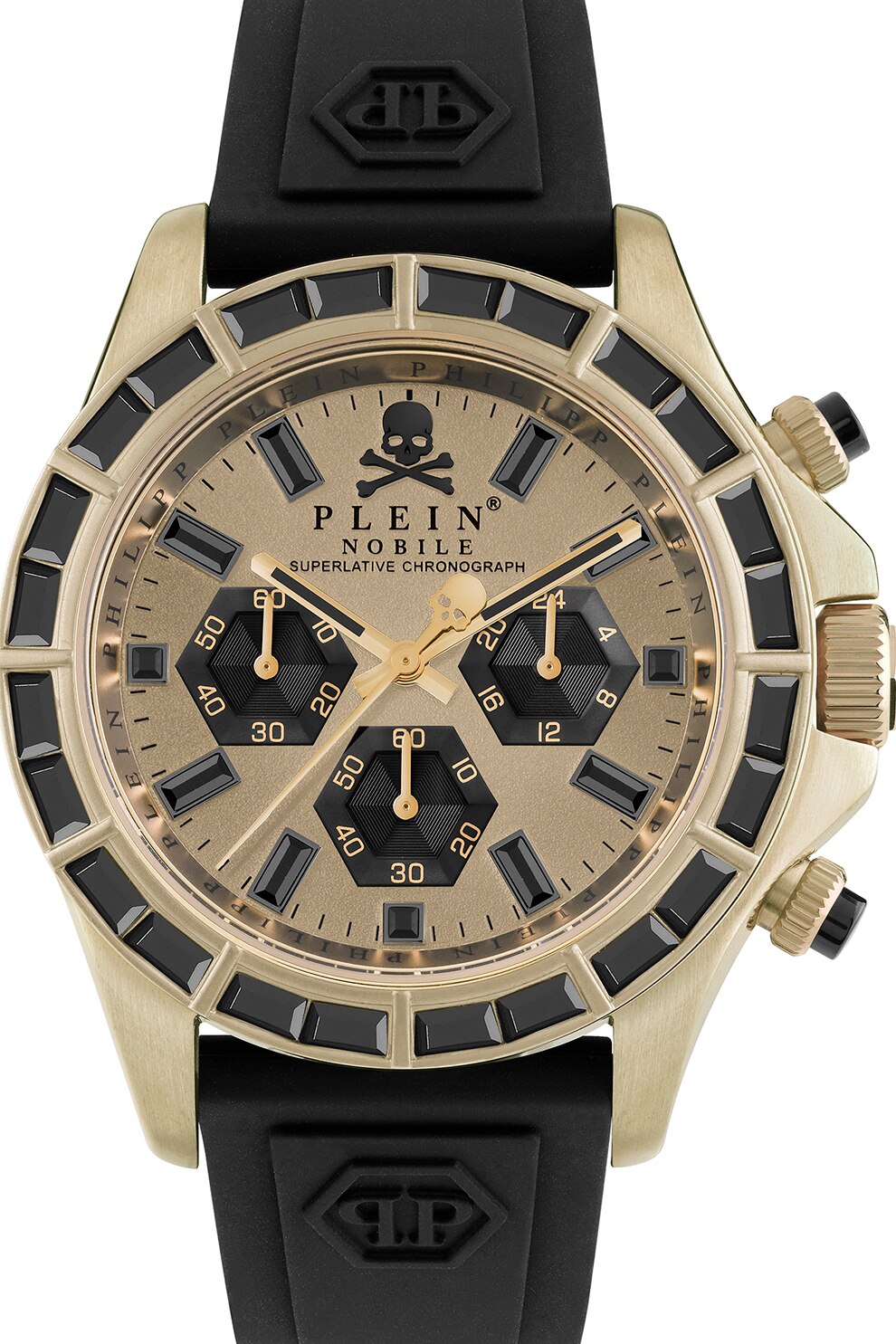 Philipp Plein, Ceas cronograf unisex cu o curea de silicon, Auriu ...