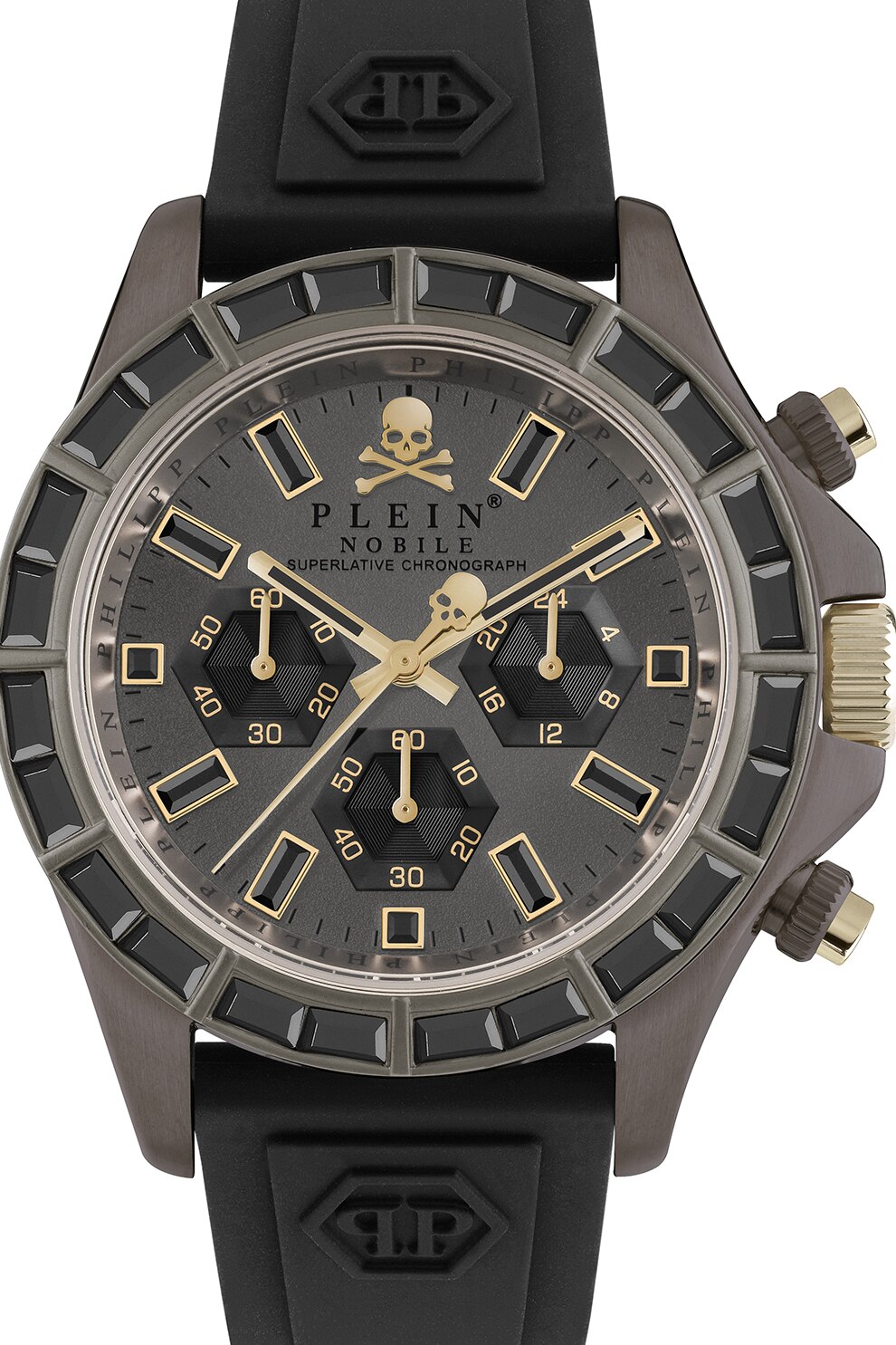 Philipp Plein, Ceas cronograf unisex cu o curea de silicon, Negru - eMAG.ro