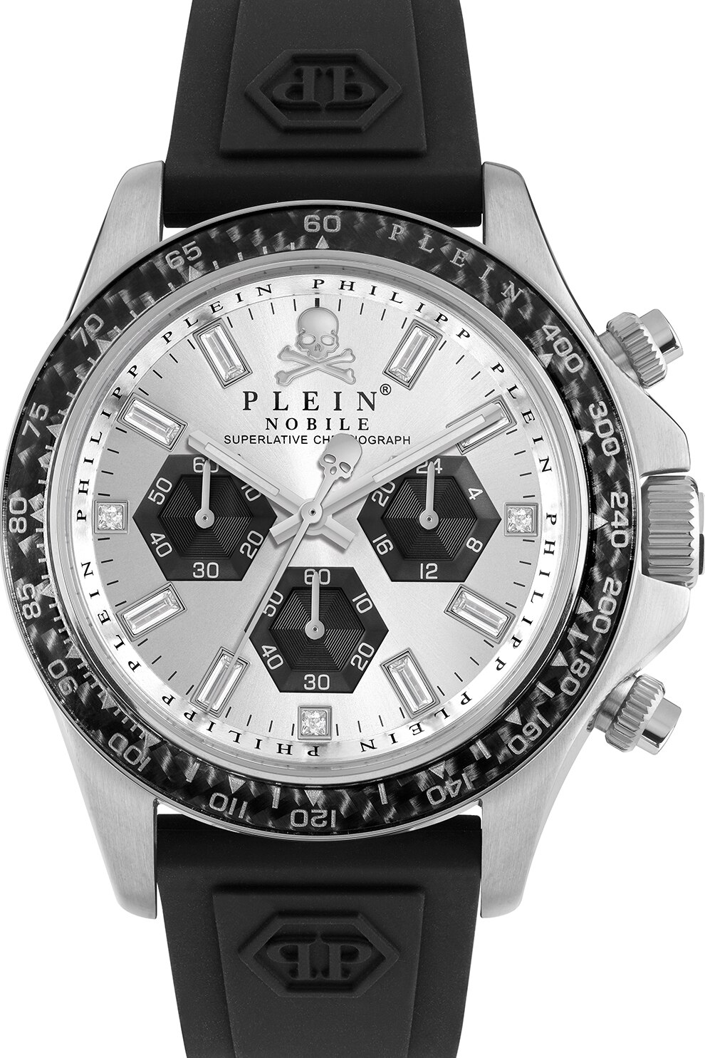 Philipp Plein, Ceas cronograf unisex cu o curea de silicon, Negru - eMAG.ro
