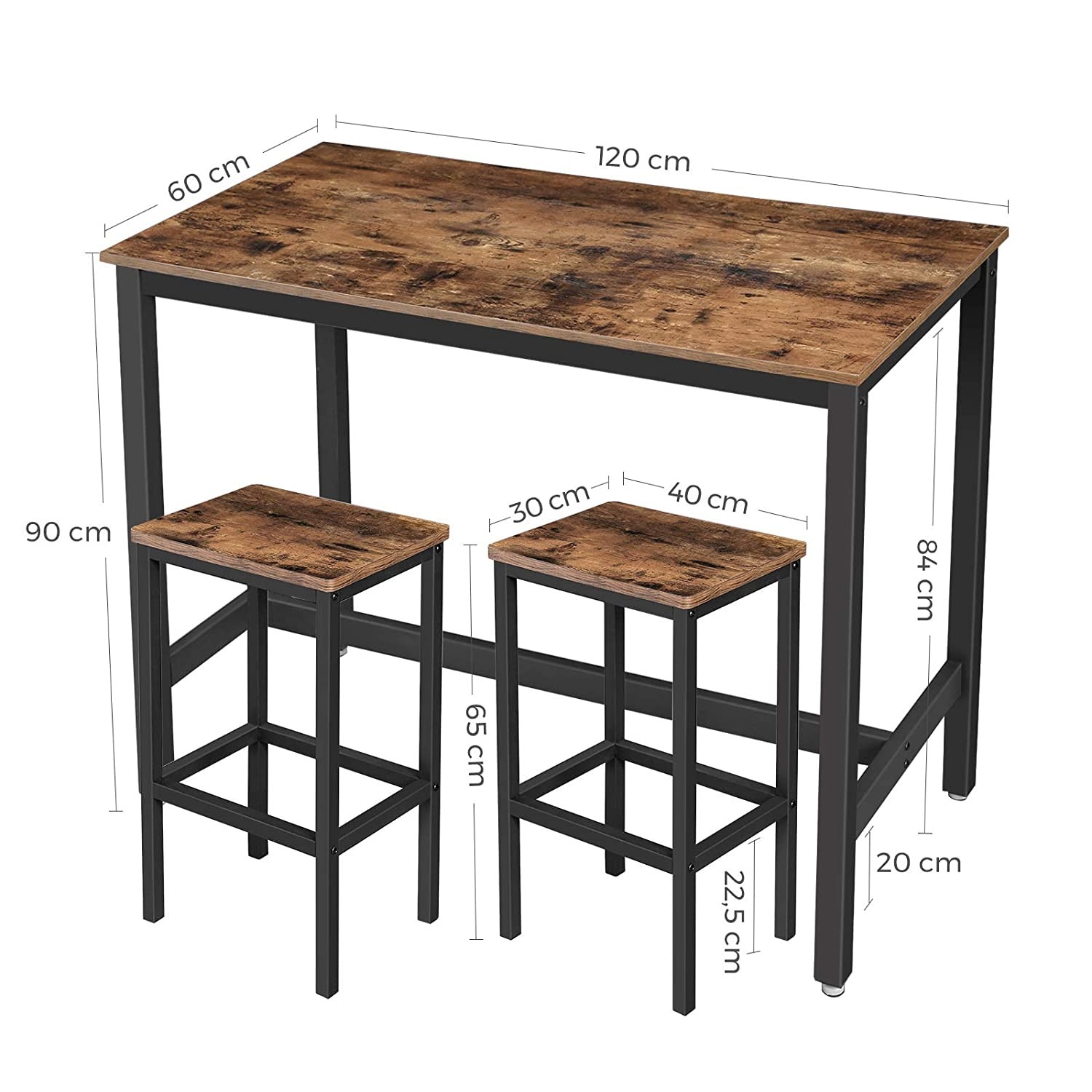 Set Masa de tip Bar, Vasagle, 120x60x90cm, Maro - eMAG.ro