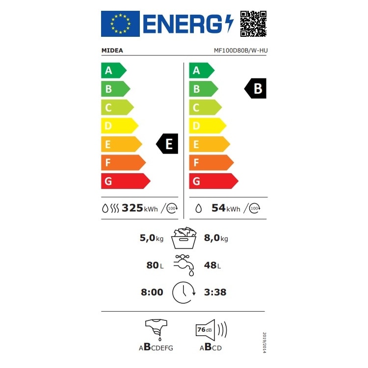 Midea MF100D80B/W szabadonálló mosó-szárítógép, E energiaosztály, 8/5 ...