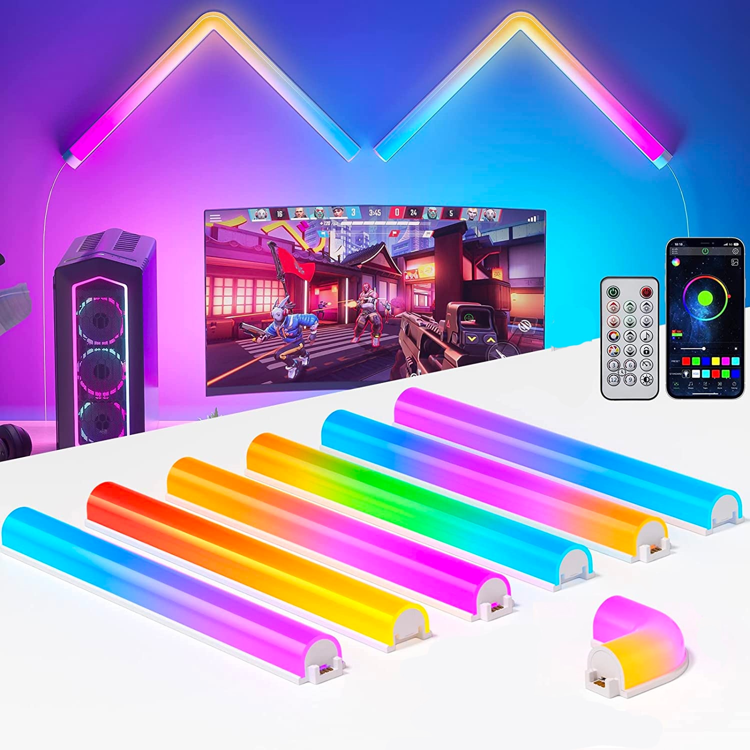 6 db intelligens RGBIC LED bot készlet, Elindor fali lámpa, Wi-fi, zene ...