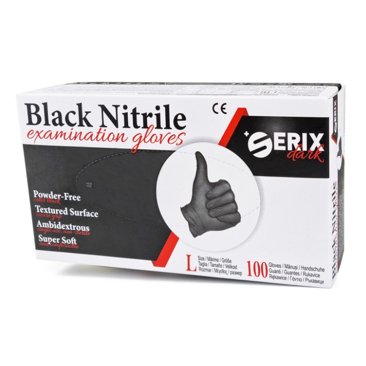 Set 100 Manusi Examinare Nitril Negre Serix Dark Black L - eMAG.ro
