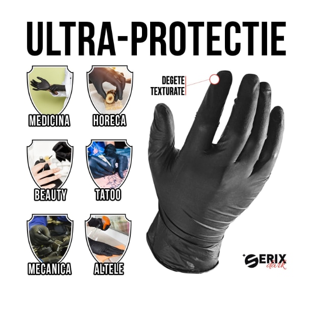 Set 100 Manusi Examinare Nitril Negre Serix Dark Black L - eMAG.ro