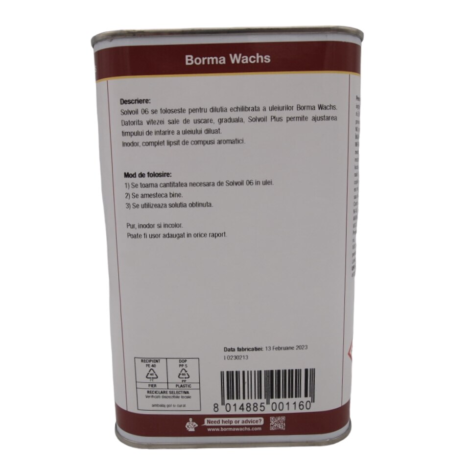 Diluant pentru uleiuri cu timp de uscare mare, Borma Wachs, Solvoil 06 ...