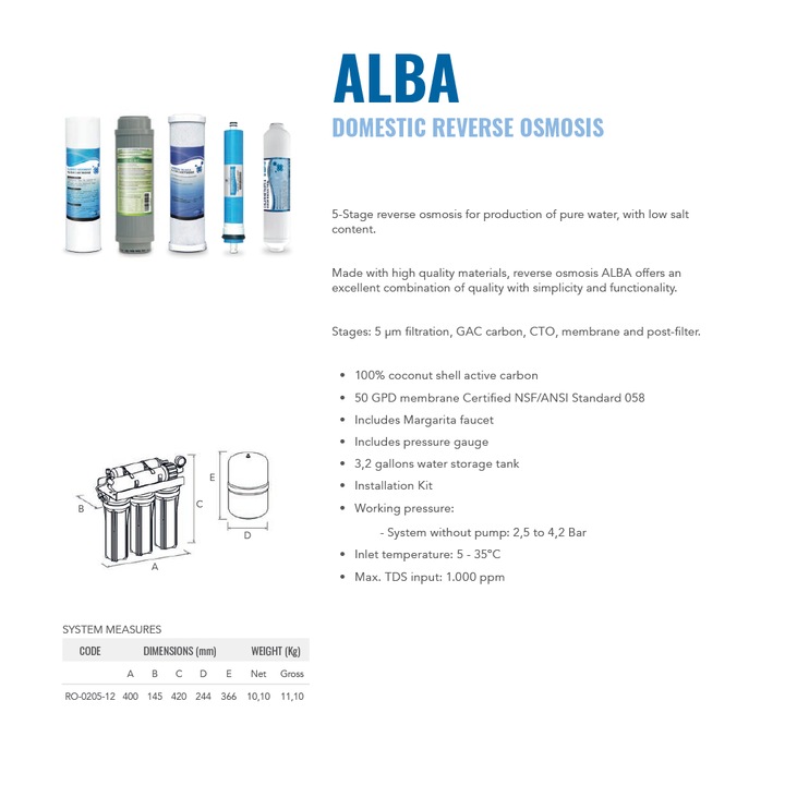 Purificator de apa non-electric ALBA, cu Osmoza Inversa, 5 stadii ...