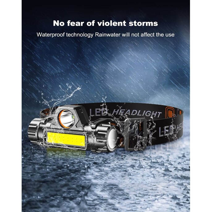 Lanterna frontala de cap LED, reincarcabila, impermeabila la apa, capul ...