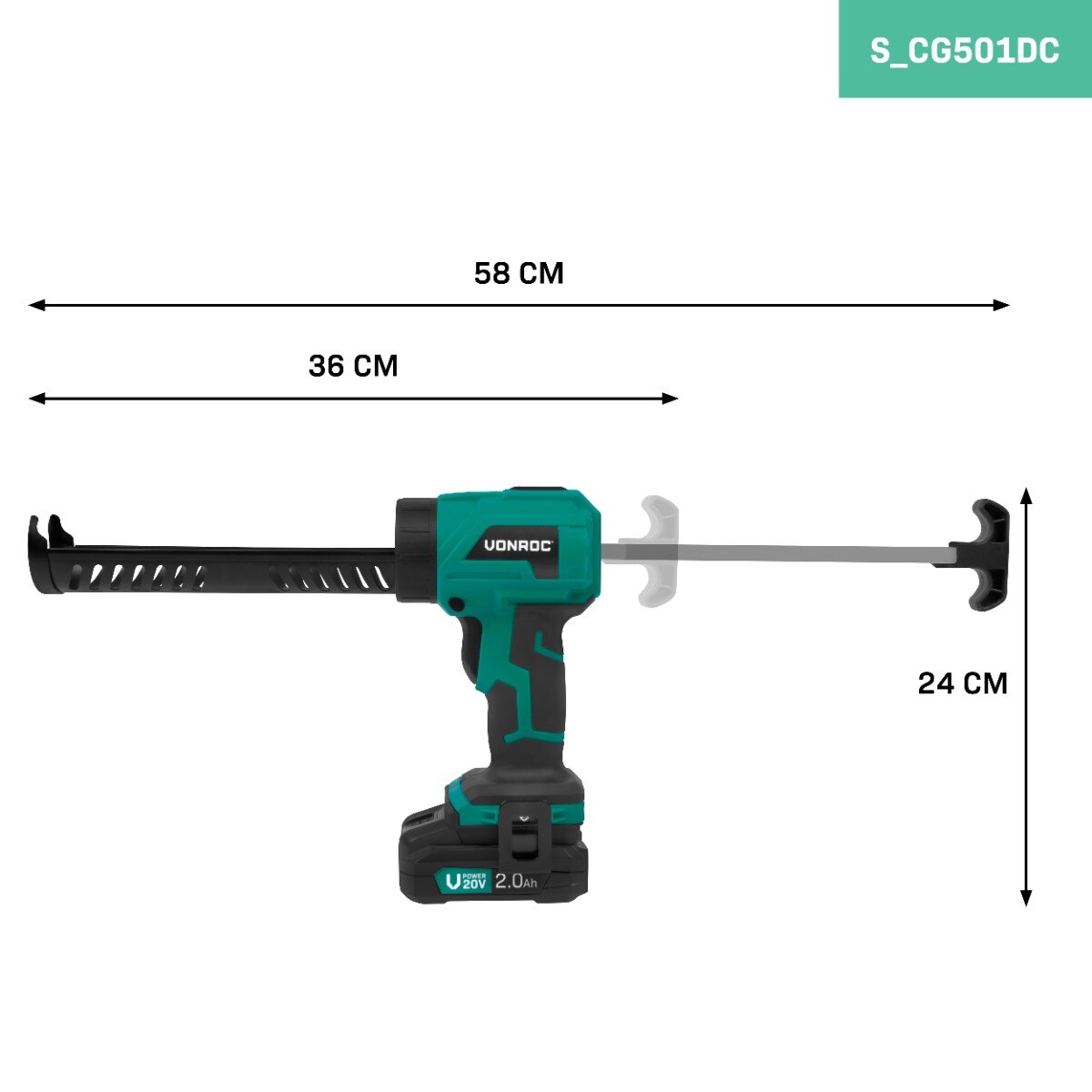 Pistol pentru etansare 20V, VONROC, S_CG501DC, 1 baterie 2Ah si ...