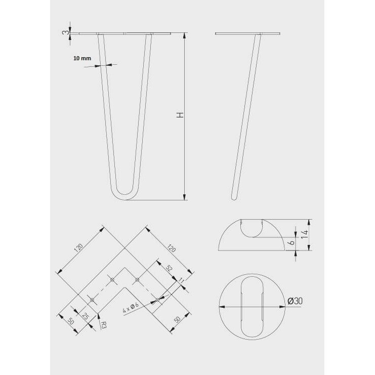 Set 4 picioare masa cafea ARTO 2R H304 mm, negru mat - eMAG.ro