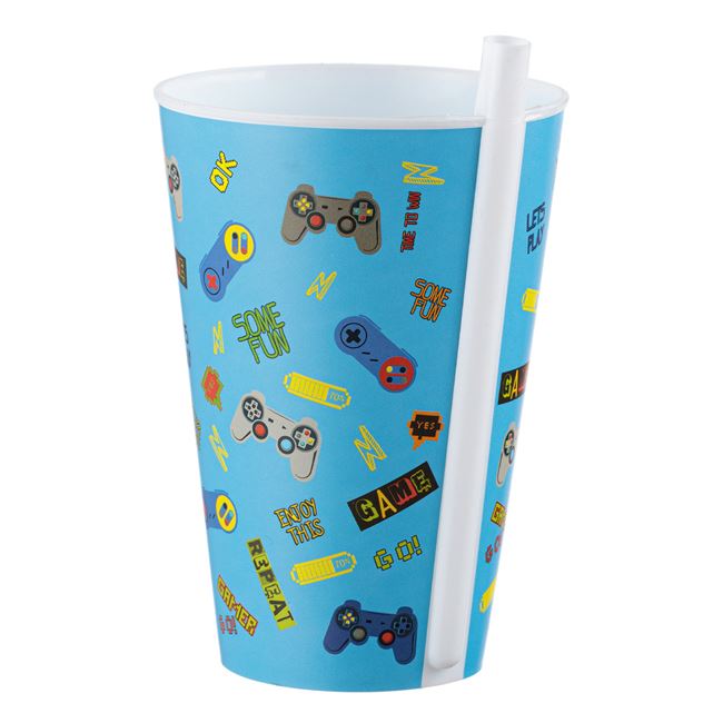 Pahar din plastic cu pai nedetasabil, 400 ml, Gamer, JMB-BBL7507 - eMAG.ro