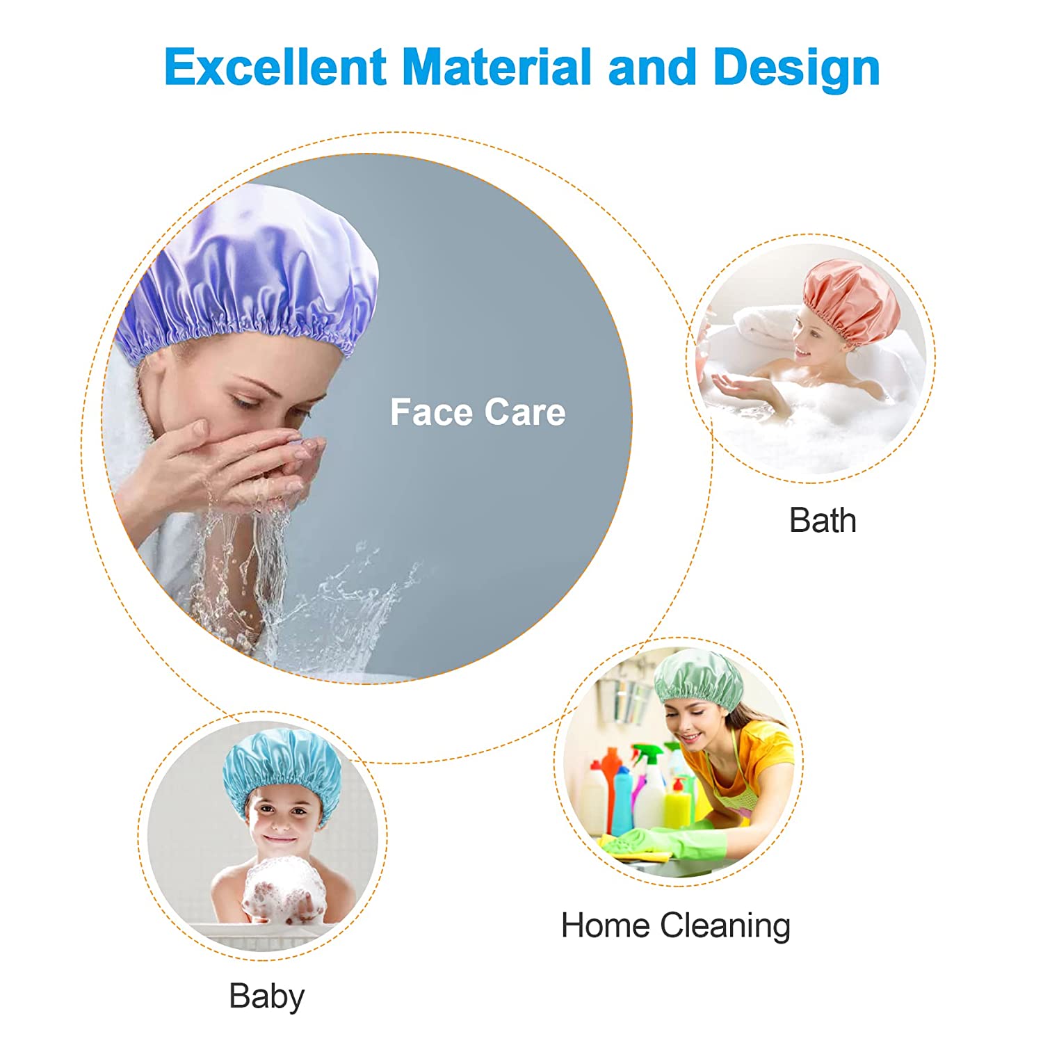 Set 4 casti pentru dus, SOOYE, EVA/Poliester, Reutilizabile, Multicolor ...