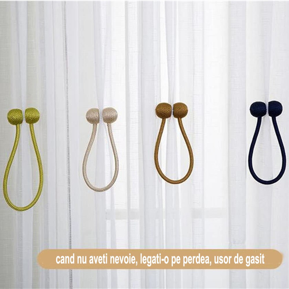 Set 2 cordoane prindere perdea, Vaxiuja, Poliester, Magnetic, 17inch ...