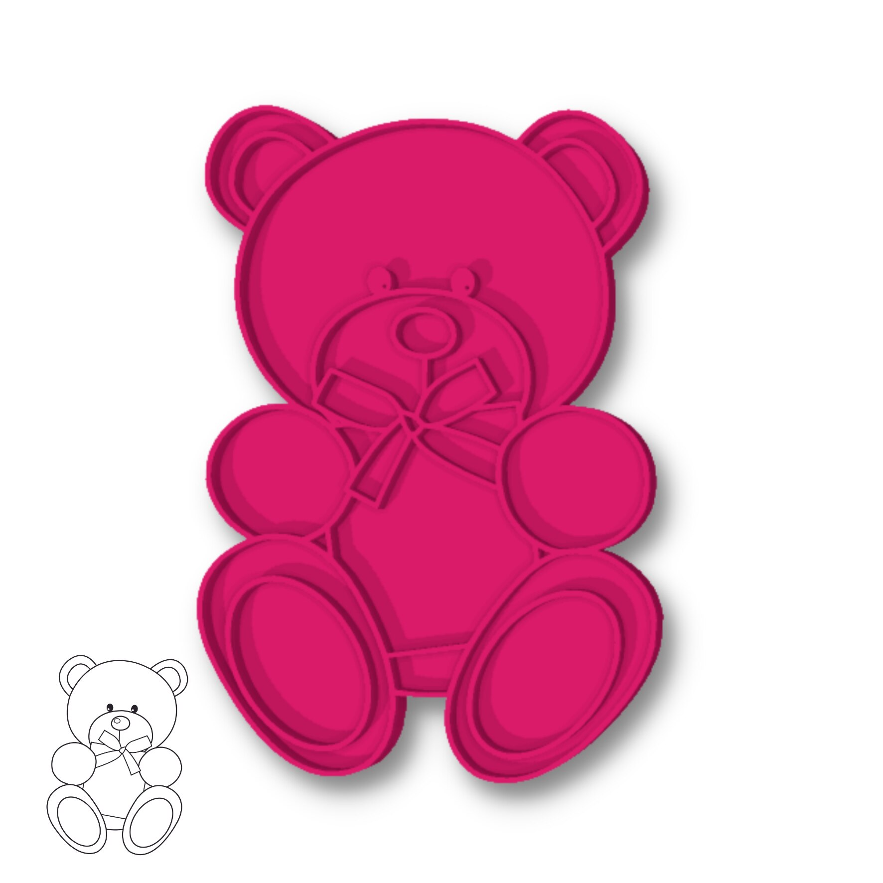 Stampila pentru decupator contur ursulet cu cadou in brate valentine, 8 ...