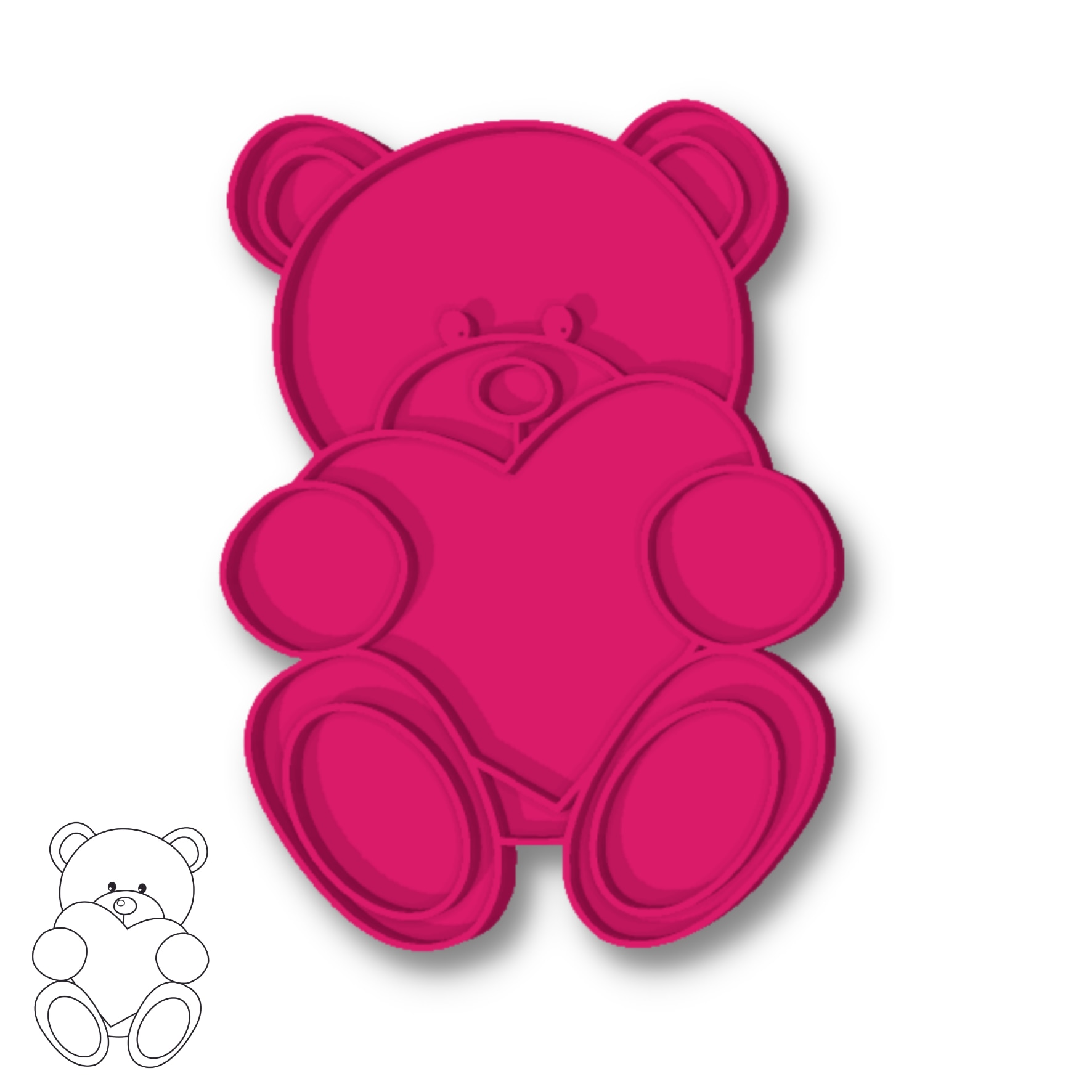 Stampila pentru decupator contur ursulet cu inima in brate valentine, 8 ...