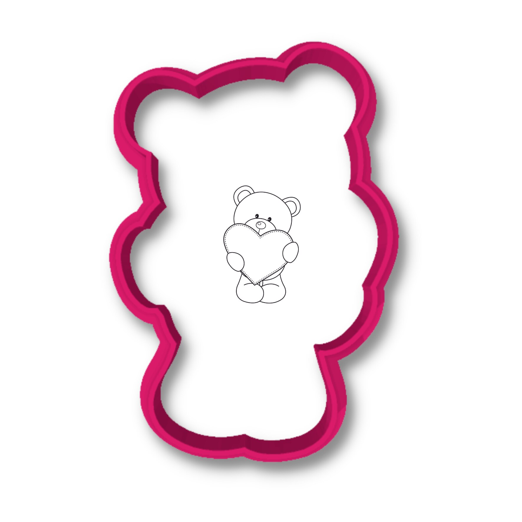 Decupator contur ursulet cu inima valentine, 6 cm, plastic PLA, roz ...