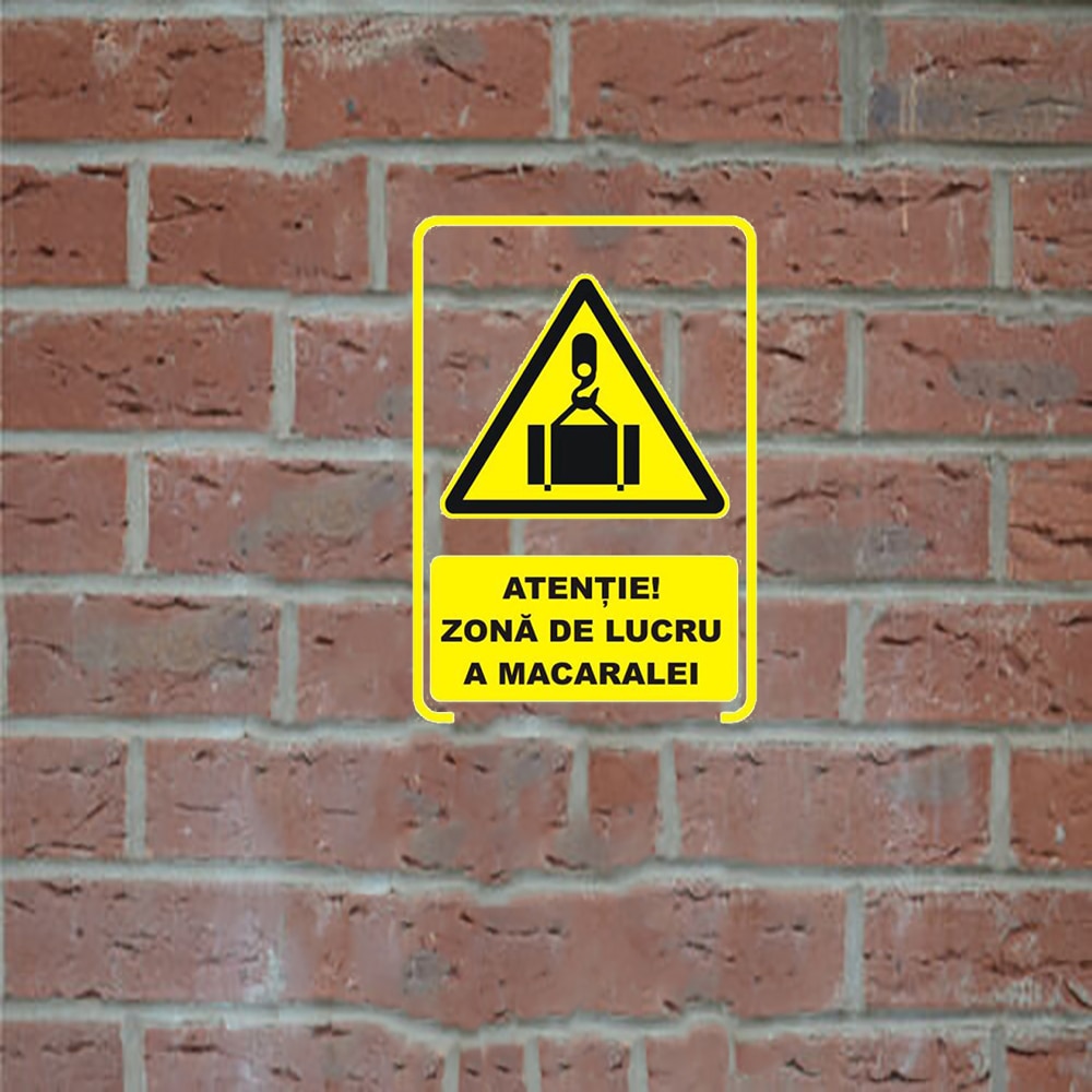 Sticker decorativ, Indicator avertizare - Atentie zona de lucru macara ...