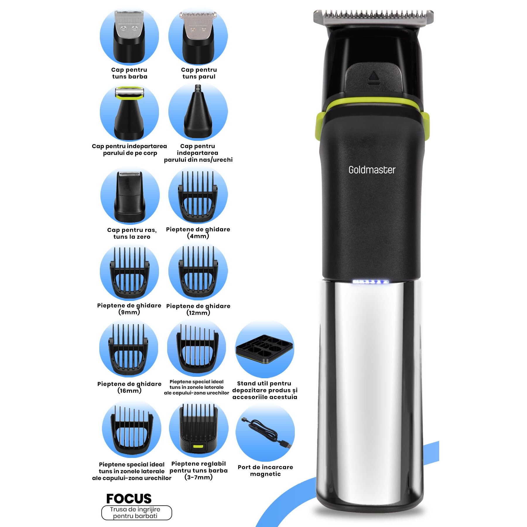 Aparat de tuns Goldmaster GM-8178, Lame otel, Incarcare rapida, Lithium ...