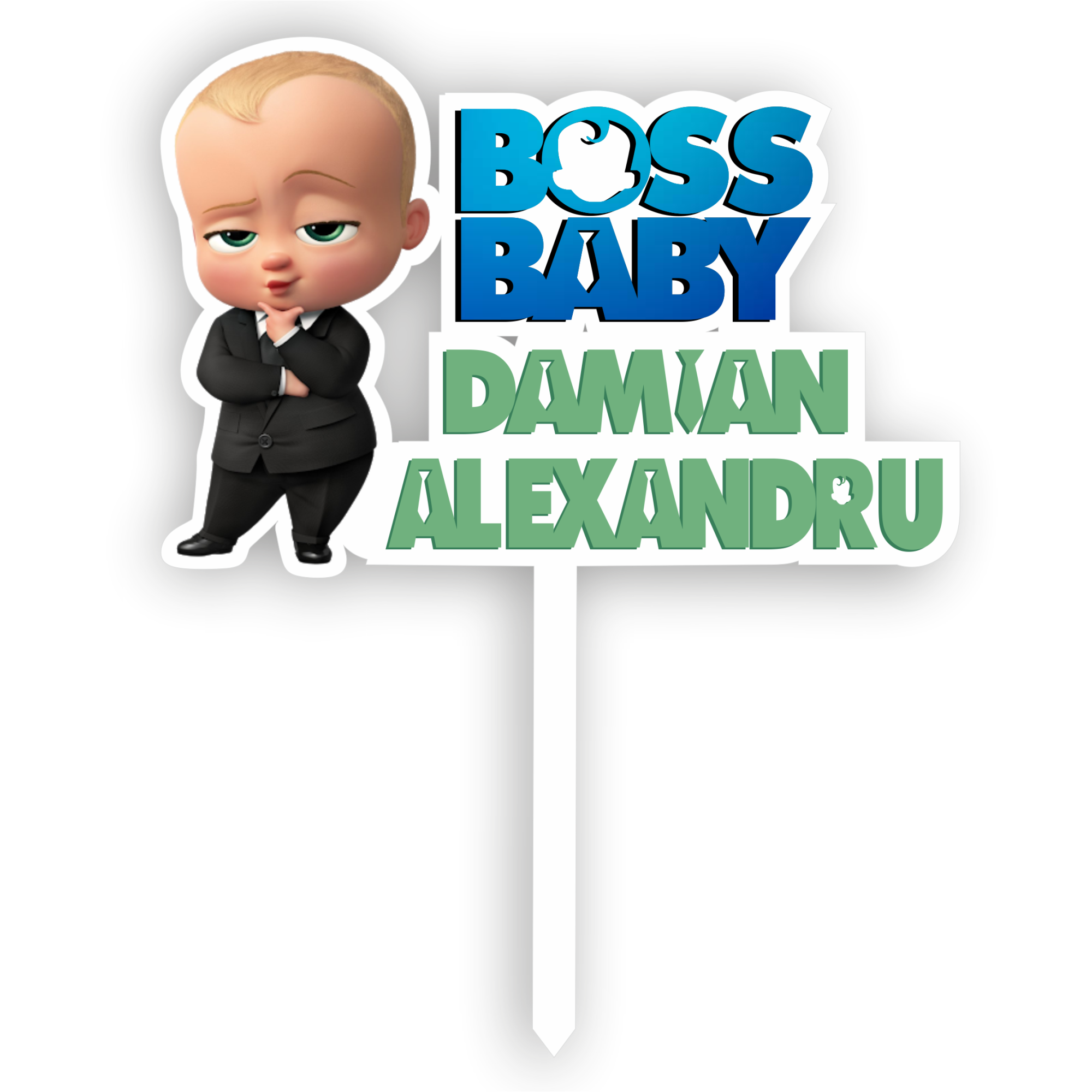 Topper tort UV Personalizat cu nume Boss Baby, Inedit Print, TC617, MDF ...