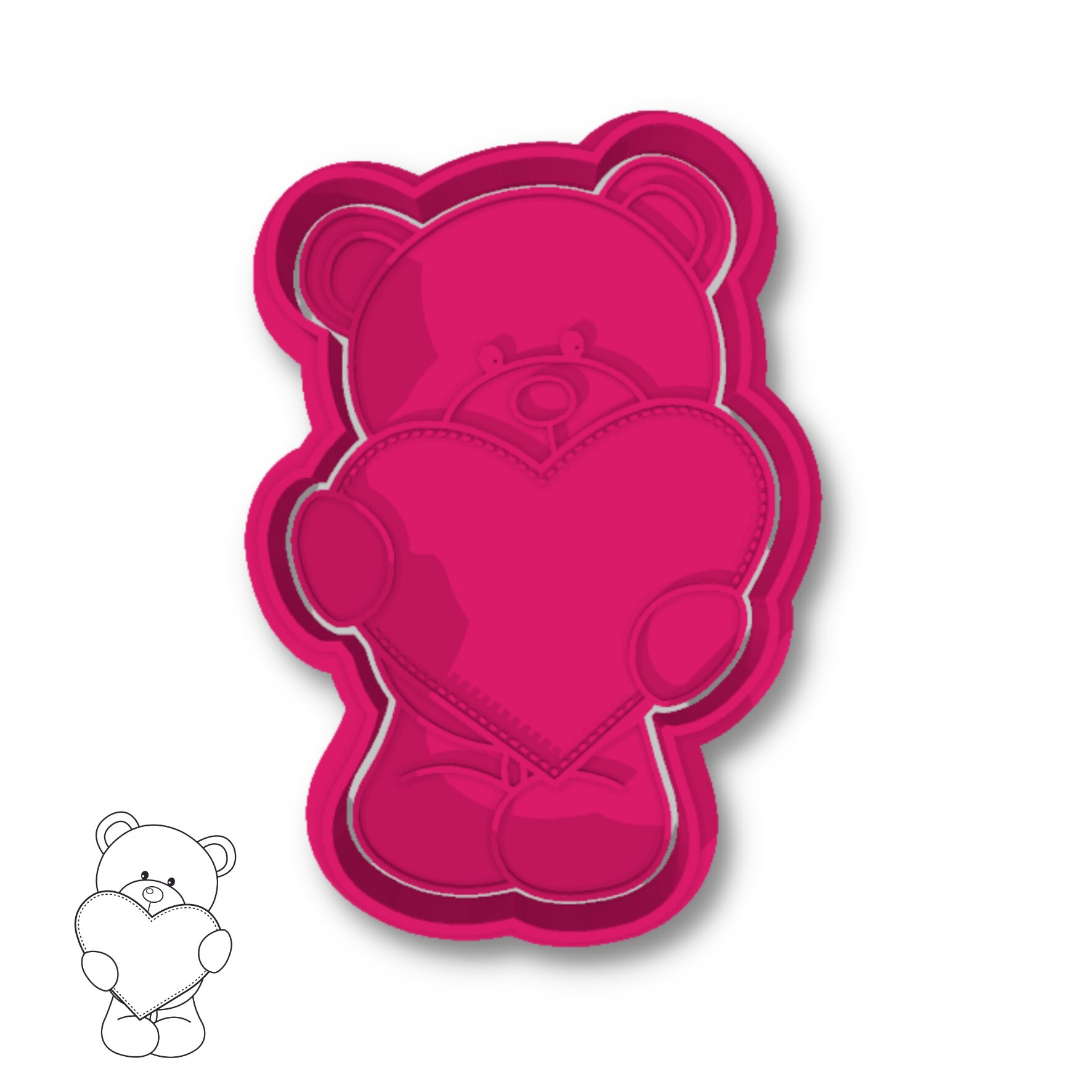 Set decupator contur si stampila ursulet cu inima valentine, 6 cm ...