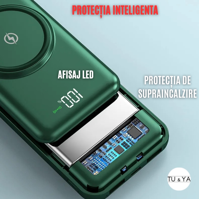 Baterie externa magnetica TU&YA®, 20.000 mAh, wireless 4 in 1, Cu ...