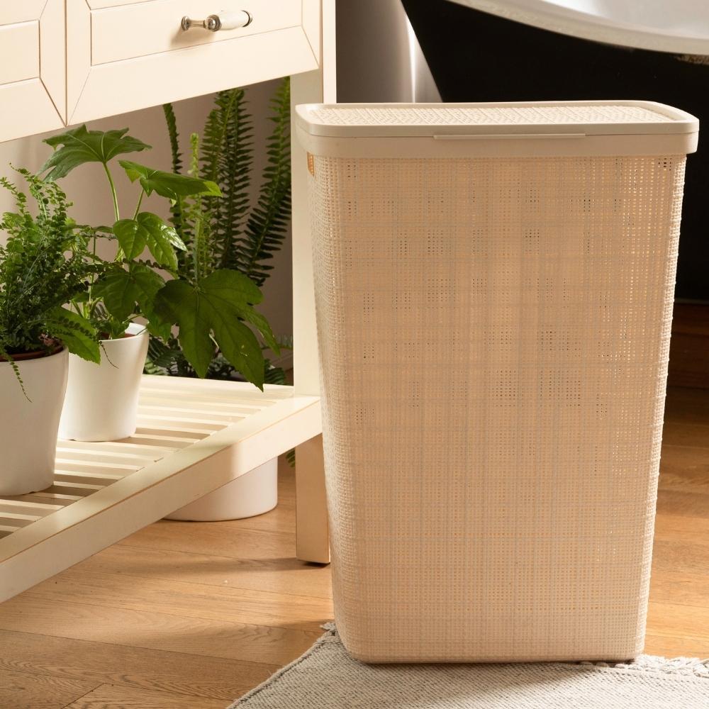 Cos rufe, Curver, 2 manere, capac, bej, 58 L, 43x34x60 cm - eMAG.ro