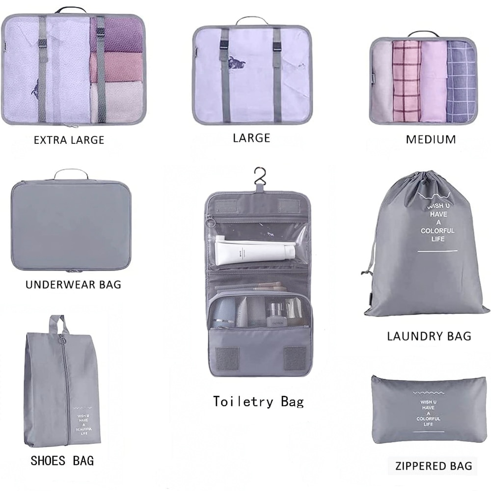 Set 8 huse organizare bagaj, Quasar & Co.®, organizatoare valiza/troler ...